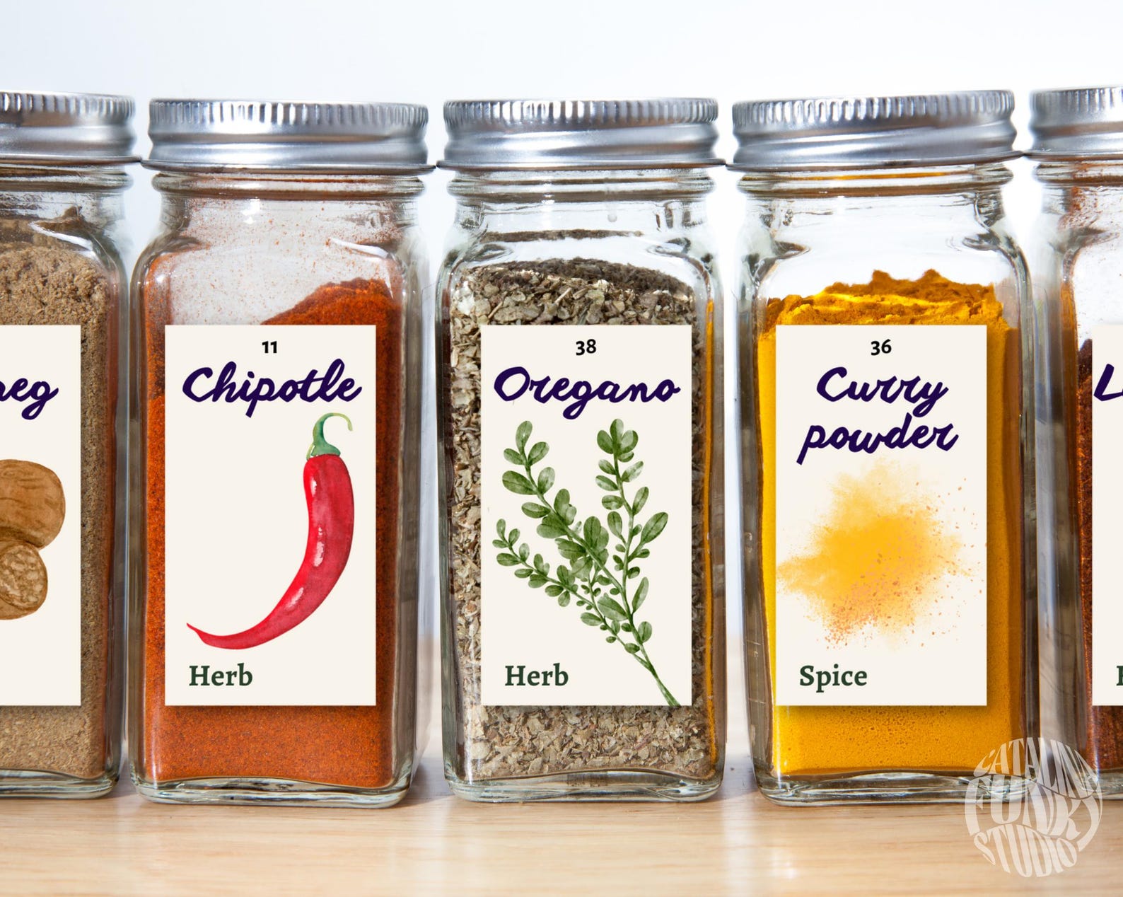 56 Printable Spice Jar Labels PDF Download Kitchen Organization Herb ...