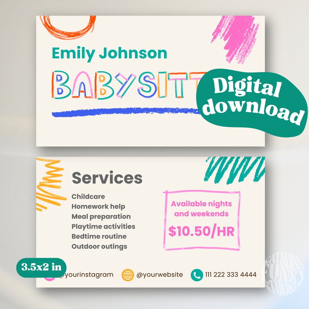 Babysitter Business Card Canva Template | Printable Babysitter Card ...