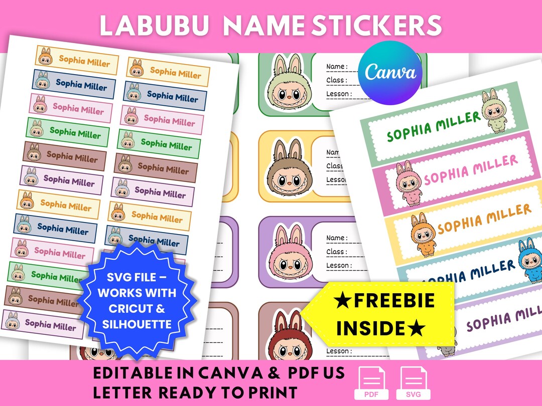 Labubu Name Labels for Kids Printable Back to School Stickers Editable ...
