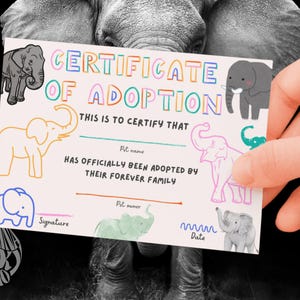 Elephant Adoption Certificate Canva Template | Instant Download 7x5 ...