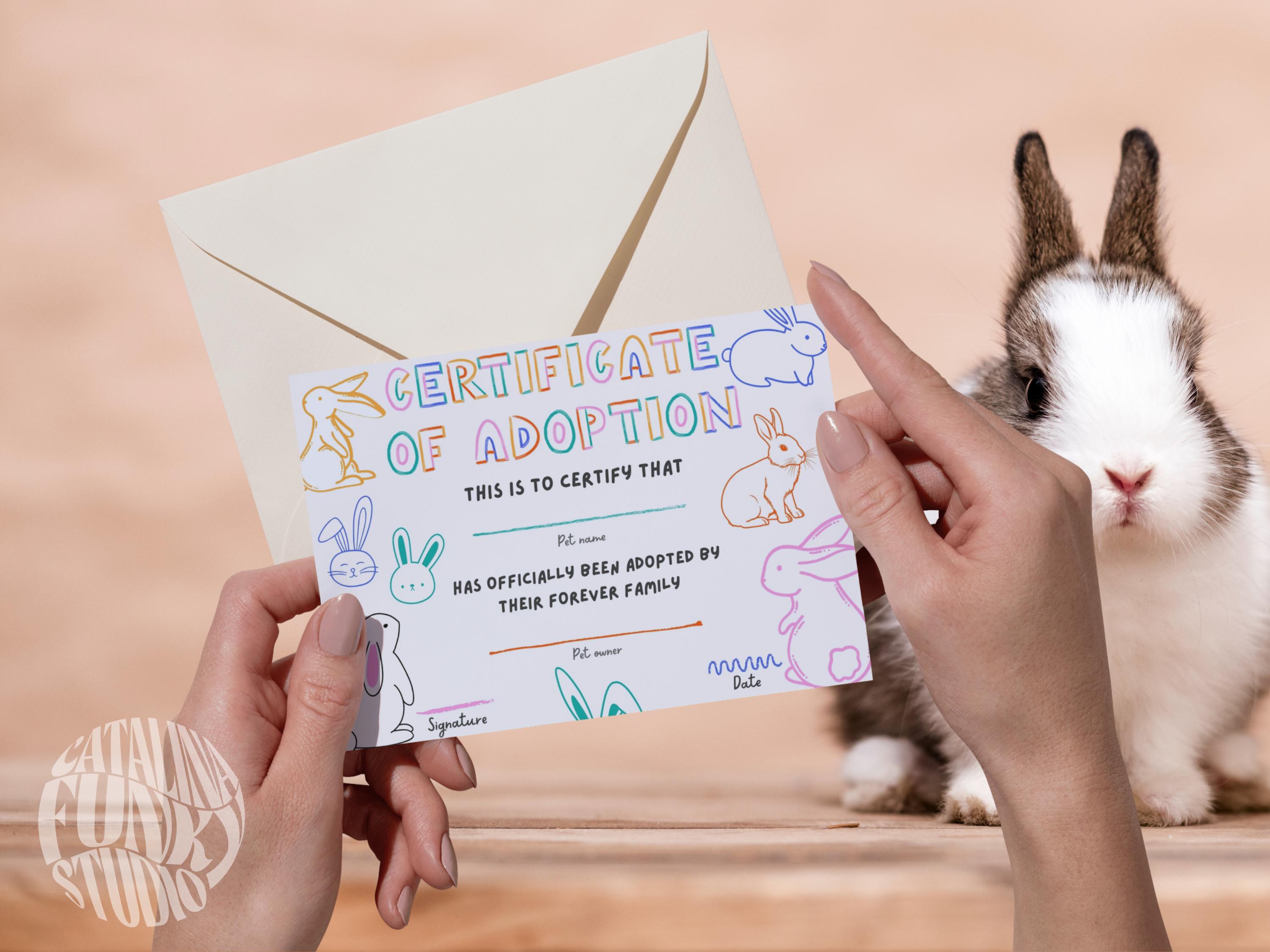Editable Rabbit Adoption Certificate, Canva Template, (7"x5") Digital ...