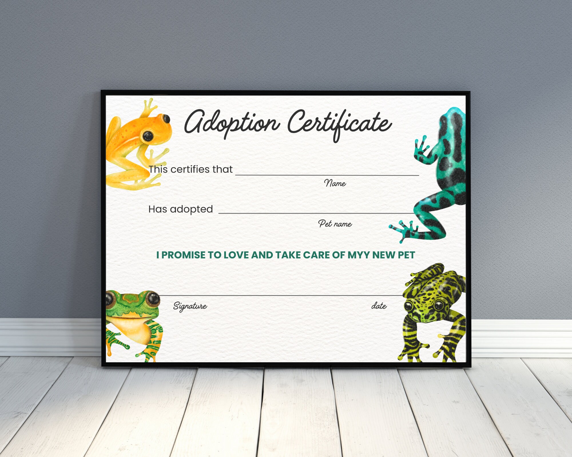 Frog Adoption Certificate, Pet Adoption Certificate, Editable Template ...
