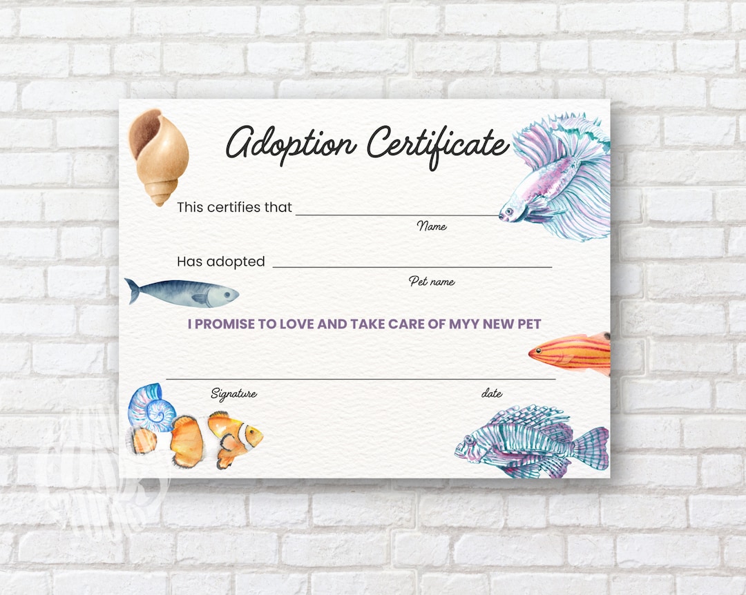 Fish Adoption Certificate, Pet Adoption Certificate, Editable Template ...