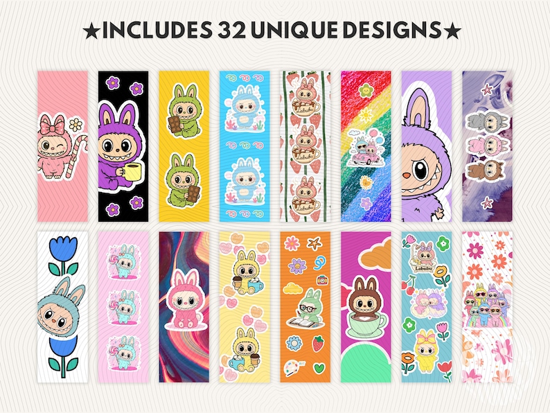 Labubu Bookmark Printable | Labubu Bookmark Digital | 2x6 Inches | Cute ...