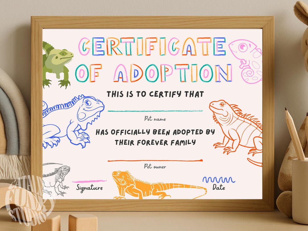 Lizard Adoption Certificate | Editable Template | Canva | PDF, JPG ...