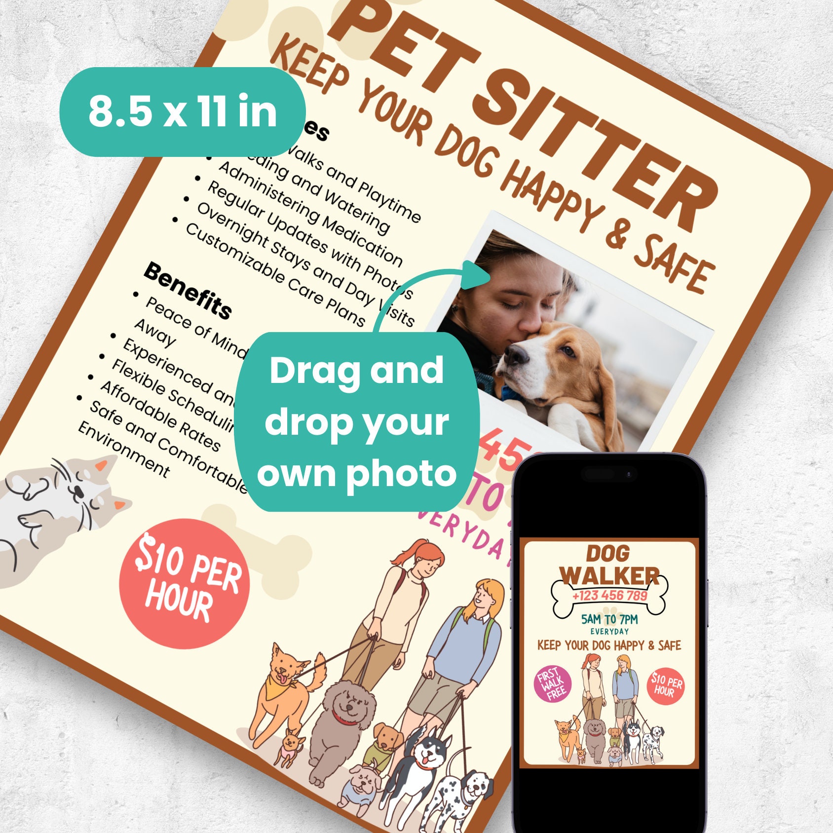 Dog Walker Flyer Template, Pet Care, Dog Walking, Pet Sitting Brochure ...