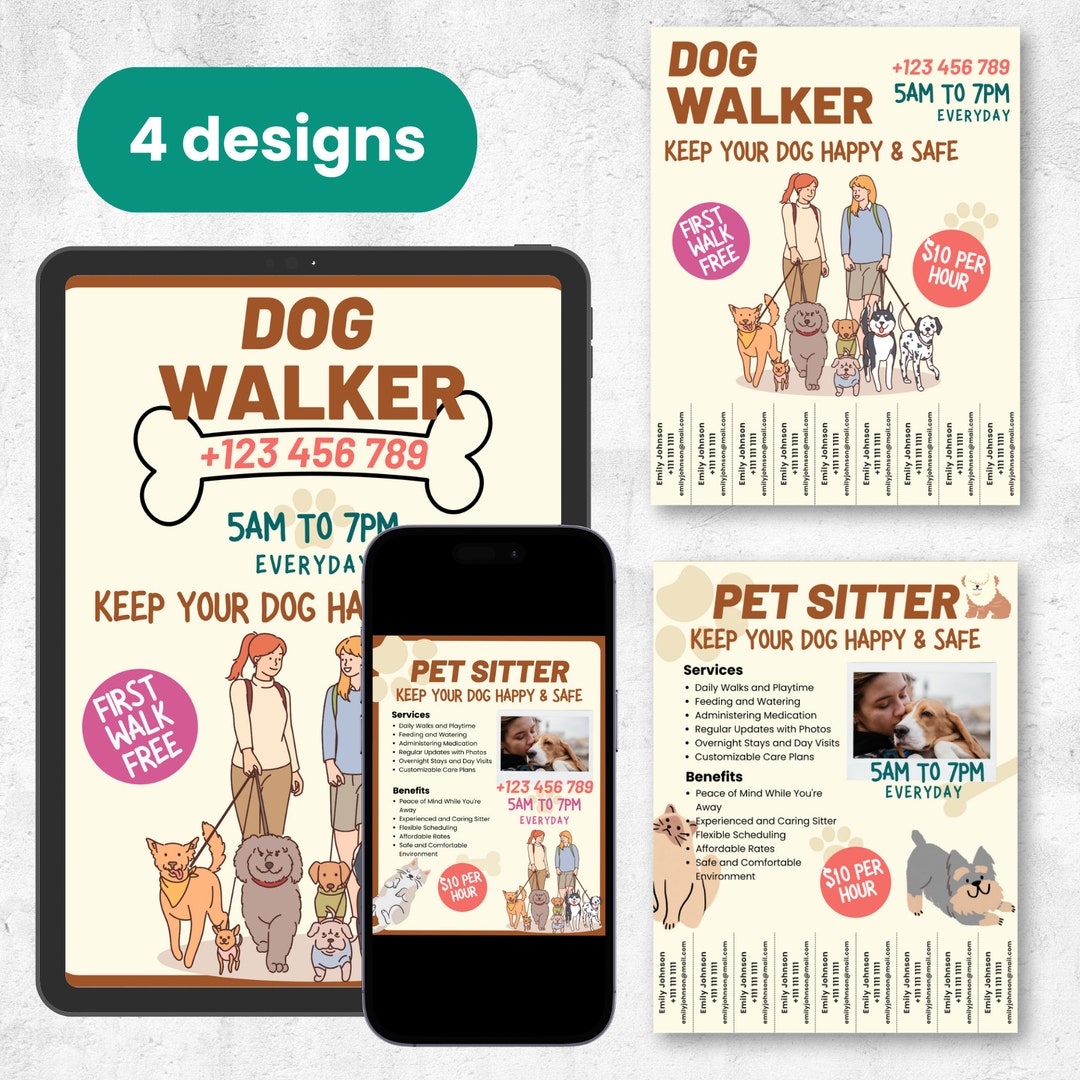 Dog Walker Flyer Template, Pet Care, Dog Walking, Pet Sitting Brochure ...