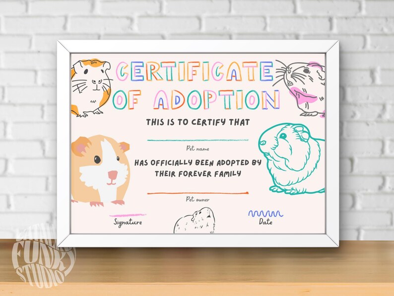 Guinea Pig Adoption Certificate | Guinea Pig Gift & Wall Art | Cavie ...