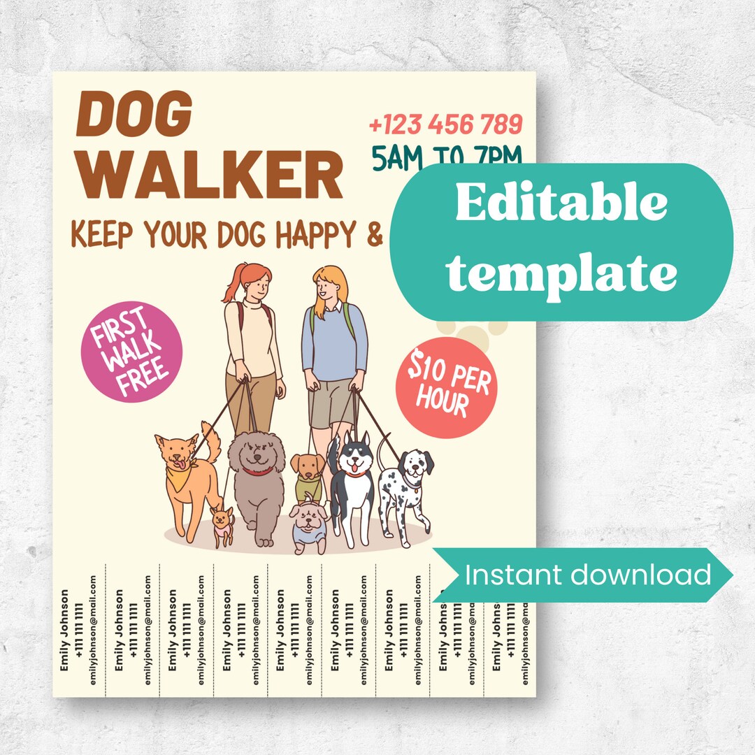 Dog Walker Flyer Template, Pet Care, Dog Walking, Pet Sitting Brochure ...