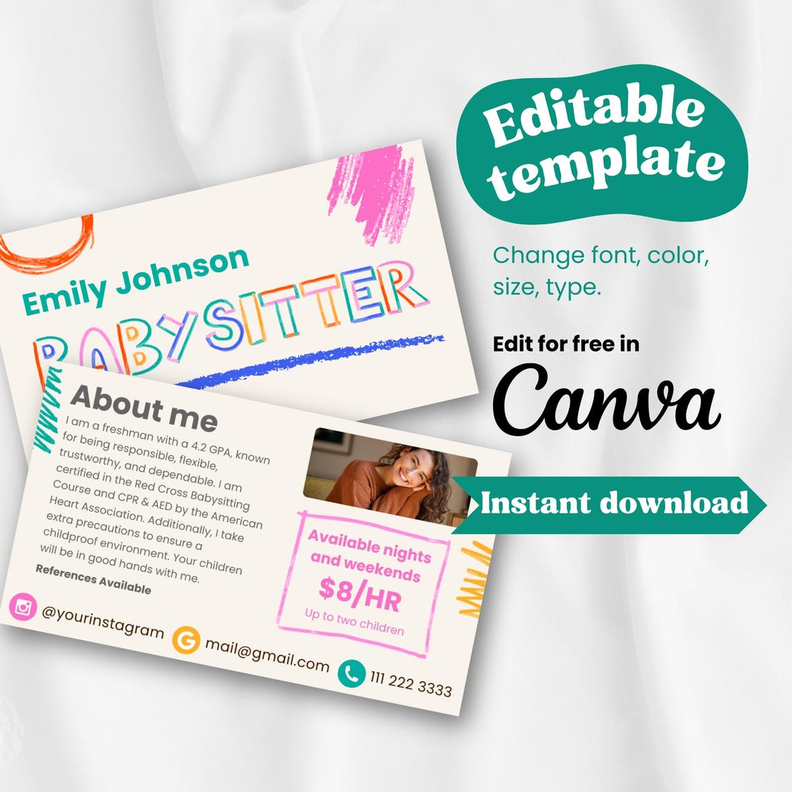 Babysitter Business Card Template | Printable Babysitter Card | Keep in ...