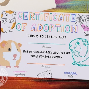 Guinea Pig Adoption Certificate | Guinea Pig Gift & Wall Art | Cavie ...