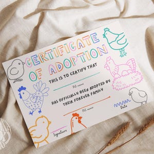 Chicken Adoption Certificate: Editable Farm Animal Gift (canva Template ...