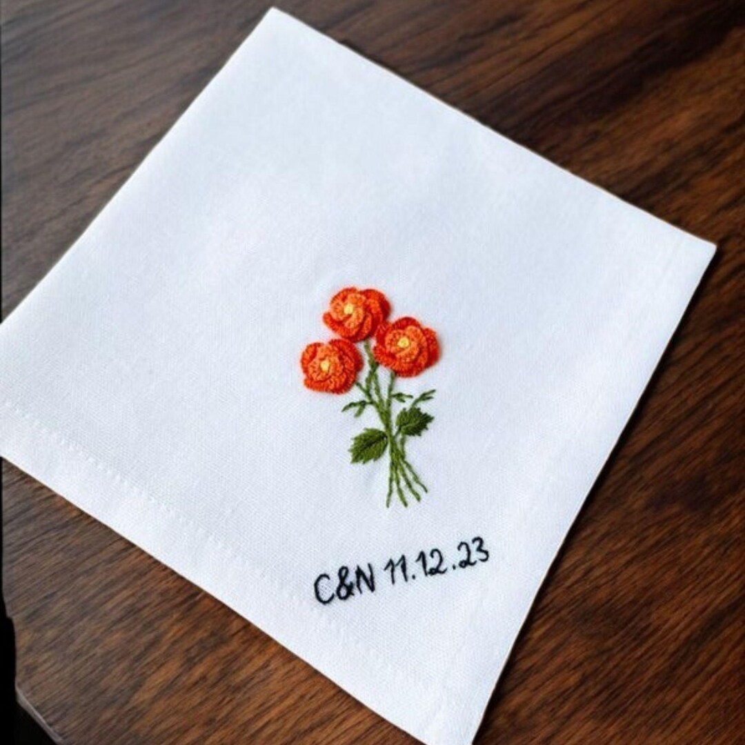 Custom Embroidered Handkerchief, Custom Name Linen Embroidered ...
