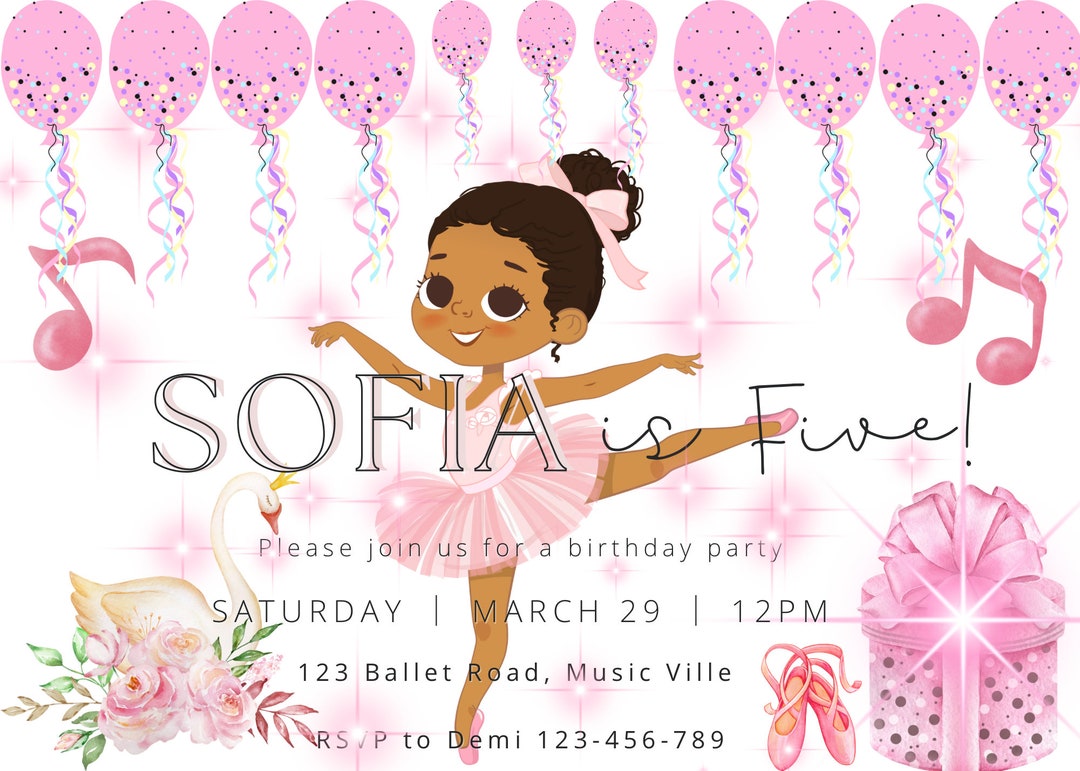 Ballerina Invitation Printable Downloadable Ballet Princess Birthday ...