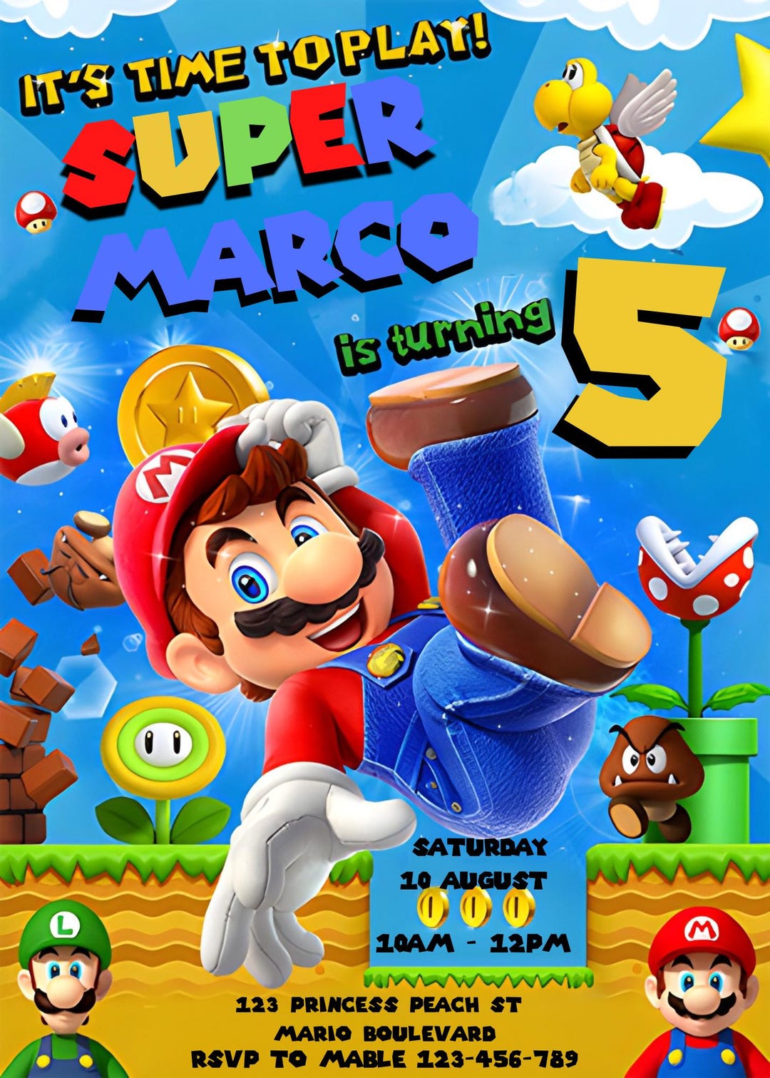 Super Mario Invitation Printable and Downloadable Super Mario Birthday ...