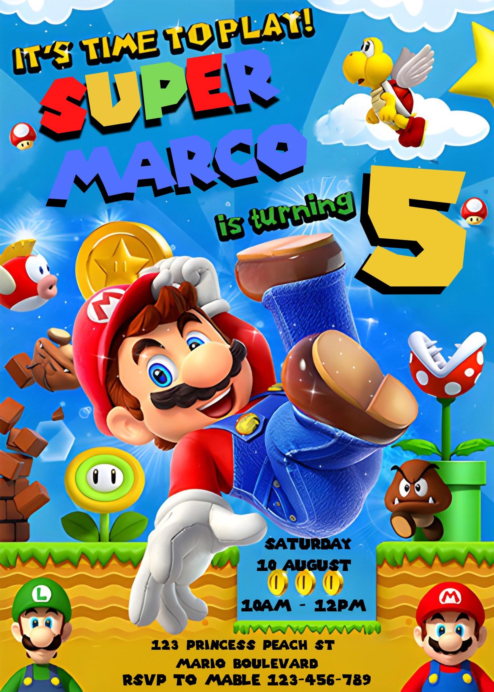Super Mario Invitation Printable and Downloadable Super Mario Birthday ...