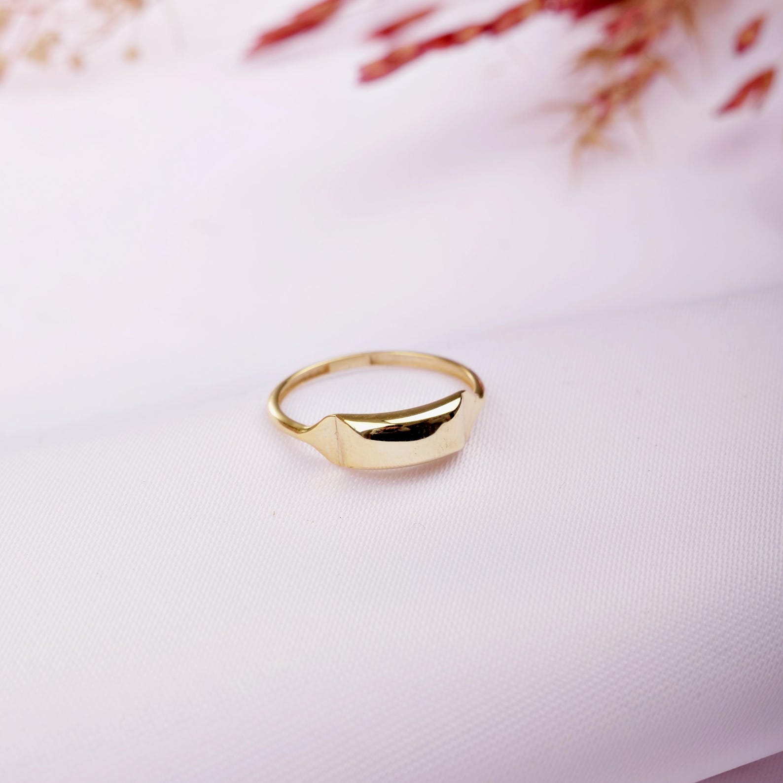 14K Solid Gold Block Ring, Engravable Minimalist Band, Custom Name or ...
