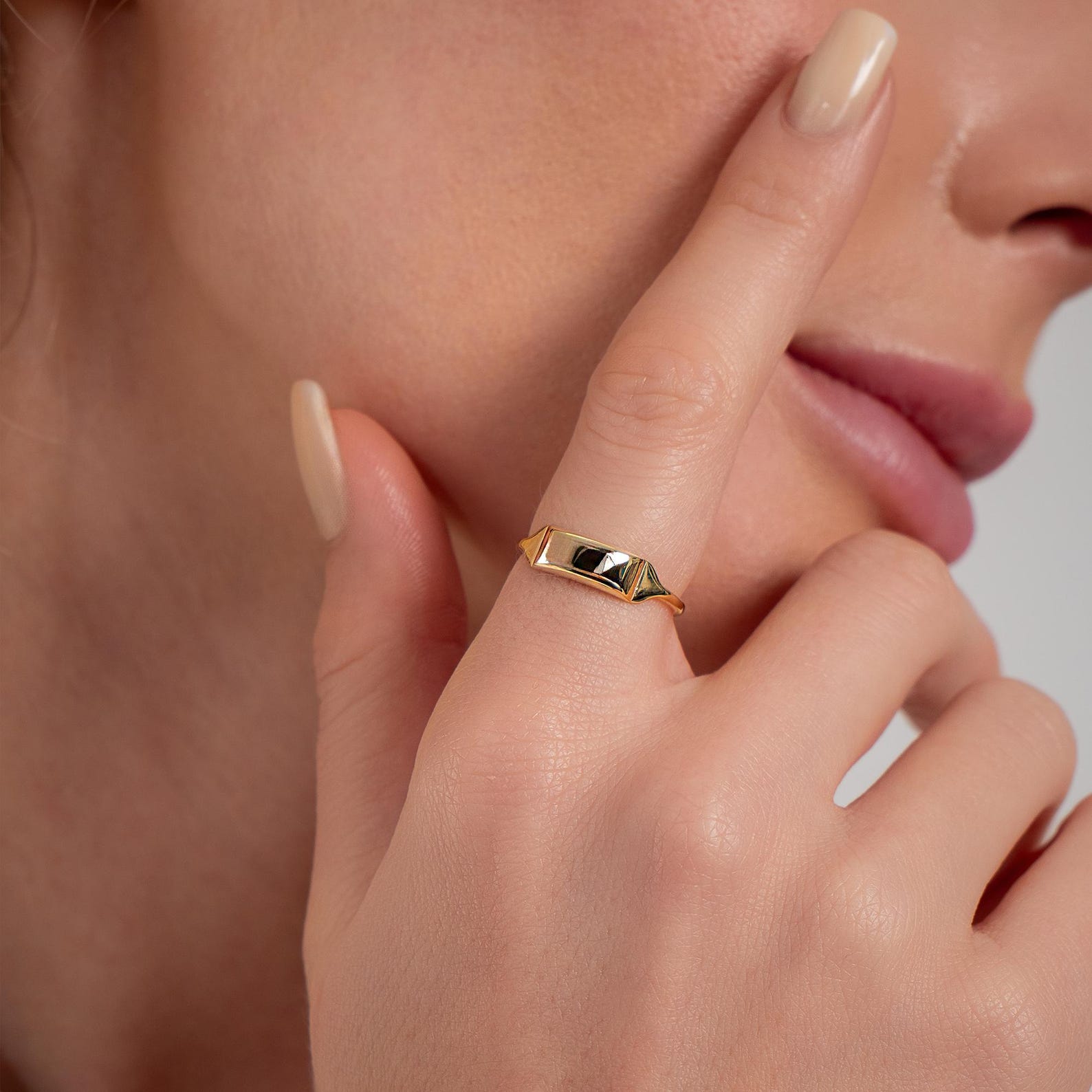 14K Solid Gold Block Ring, Engravable Minimalist Band, Custom Name or ...