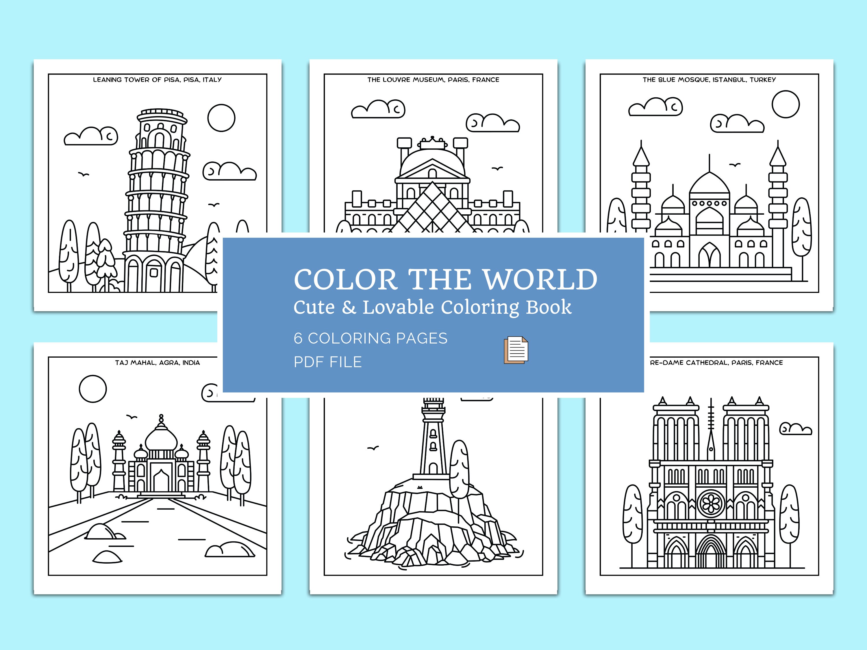 Coloring Book, Famous Landmarks Coloring Book, Travel Coloring Book ...