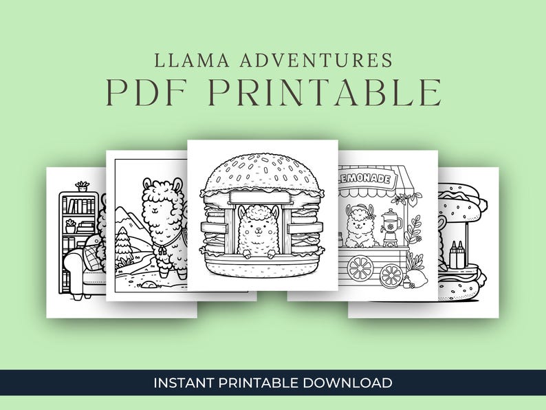 Llama Adventures Coloring Pages Bundle Printable Cute Llama Coloring ...