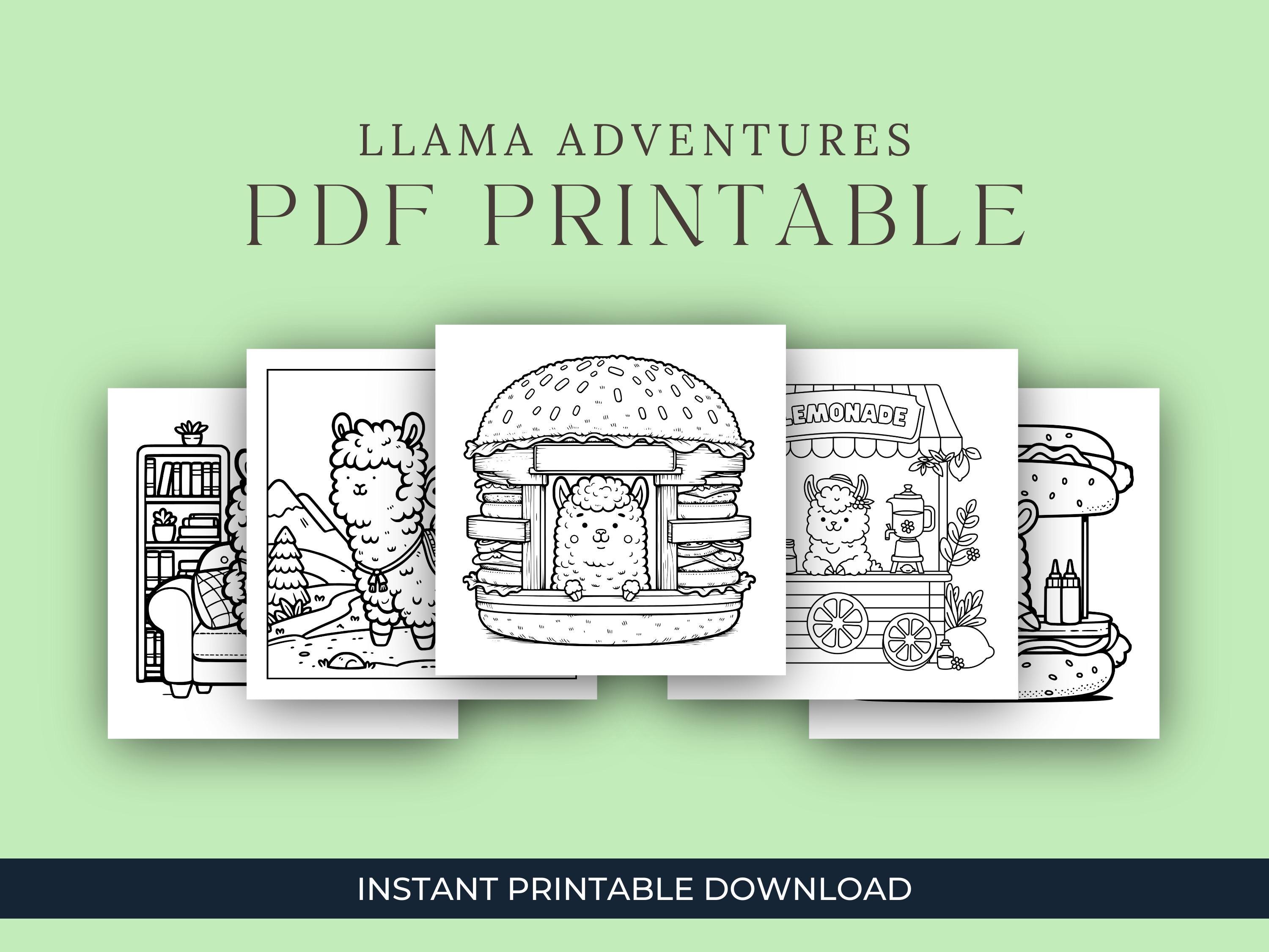 Llama Adventures Coloring Pages Bundle Printable Cute Llama Coloring ...