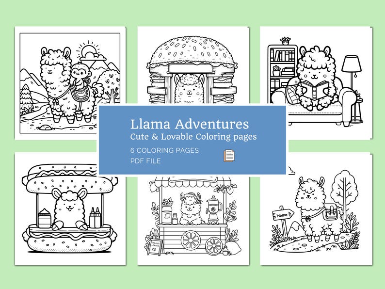 Llama Adventures Coloring Pages Bundle Printable Cute Llama Coloring ...