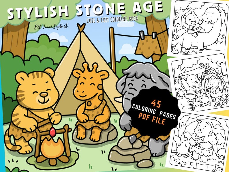 Stylish Stone Age Coloring Book – Cute Prehistoric Animal Outfits for ...