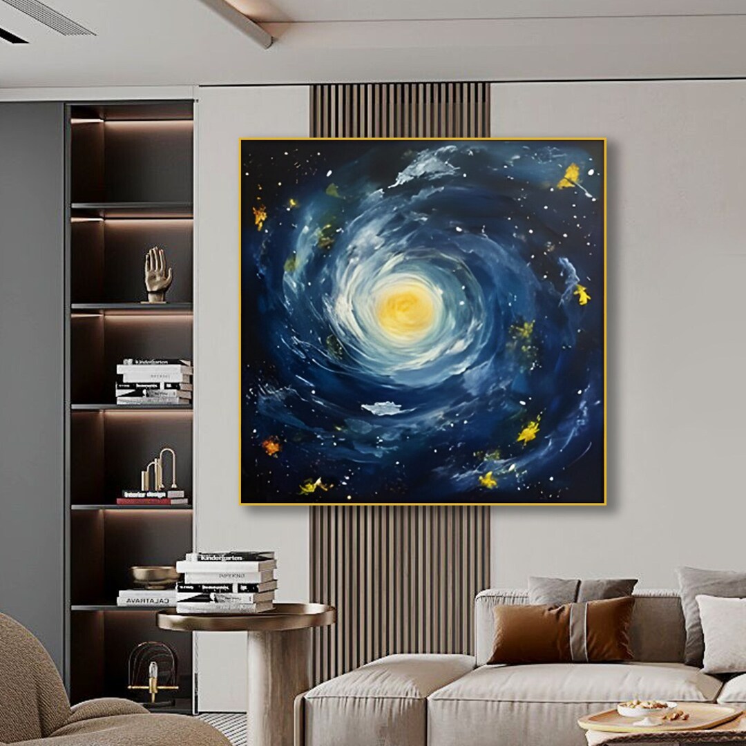 Original Starry Sky Oil Painting on Canvas, Large Abstract Black ...