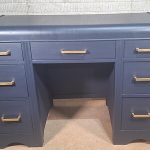 Blue Desk Solid Wood Dovetailed With Gold Hardware - Etsy