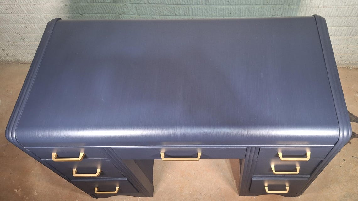 Blue Desk Solid Wood Dovetailed With Gold Hardware - Etsy