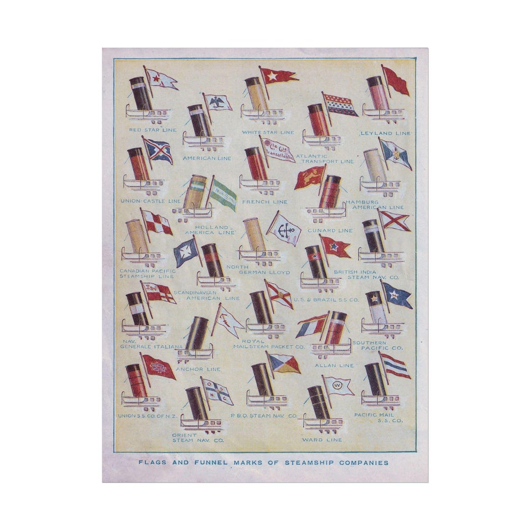 Wall Art, Steamship Flags and Funnel Marks Rolled Poster for Nautical ...