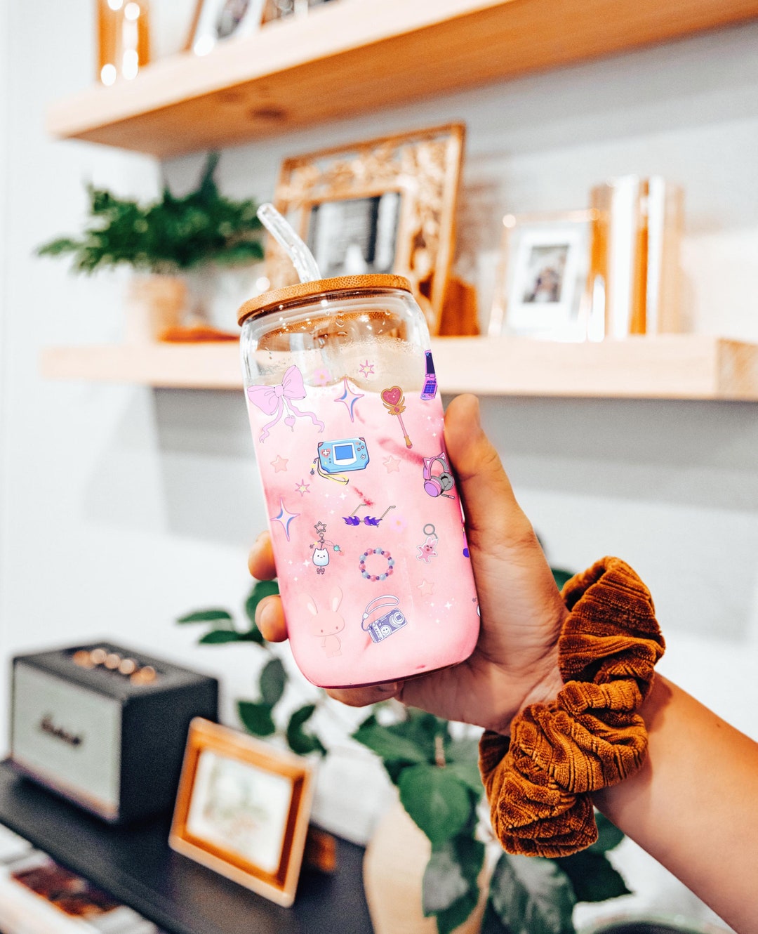 Cute Pink Glass Cup, Clear Glass, Beer Can Glass, Libbey Cup, Girly Cup ...