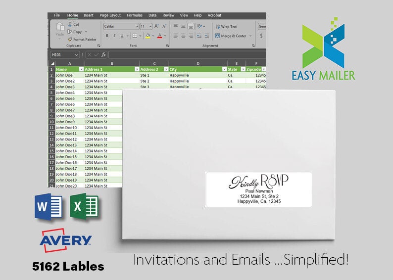 Mail Merge Template for Rectangular Address Labels-microsoft Excel to ...