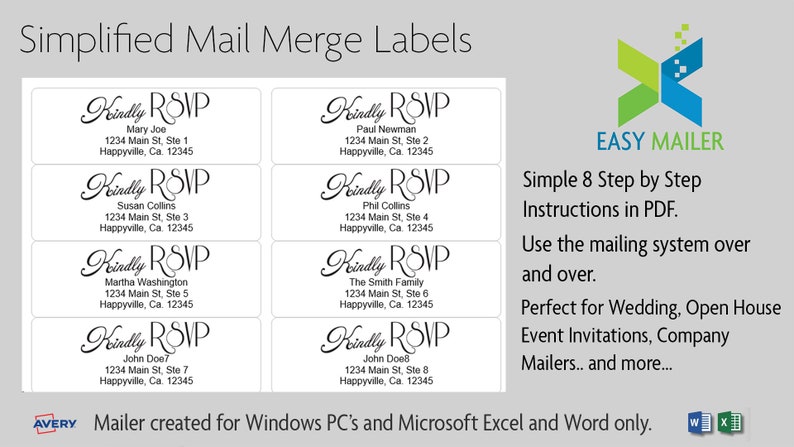 Mail Merge Template for Rectangular Address Labels-microsoft Excel to ...