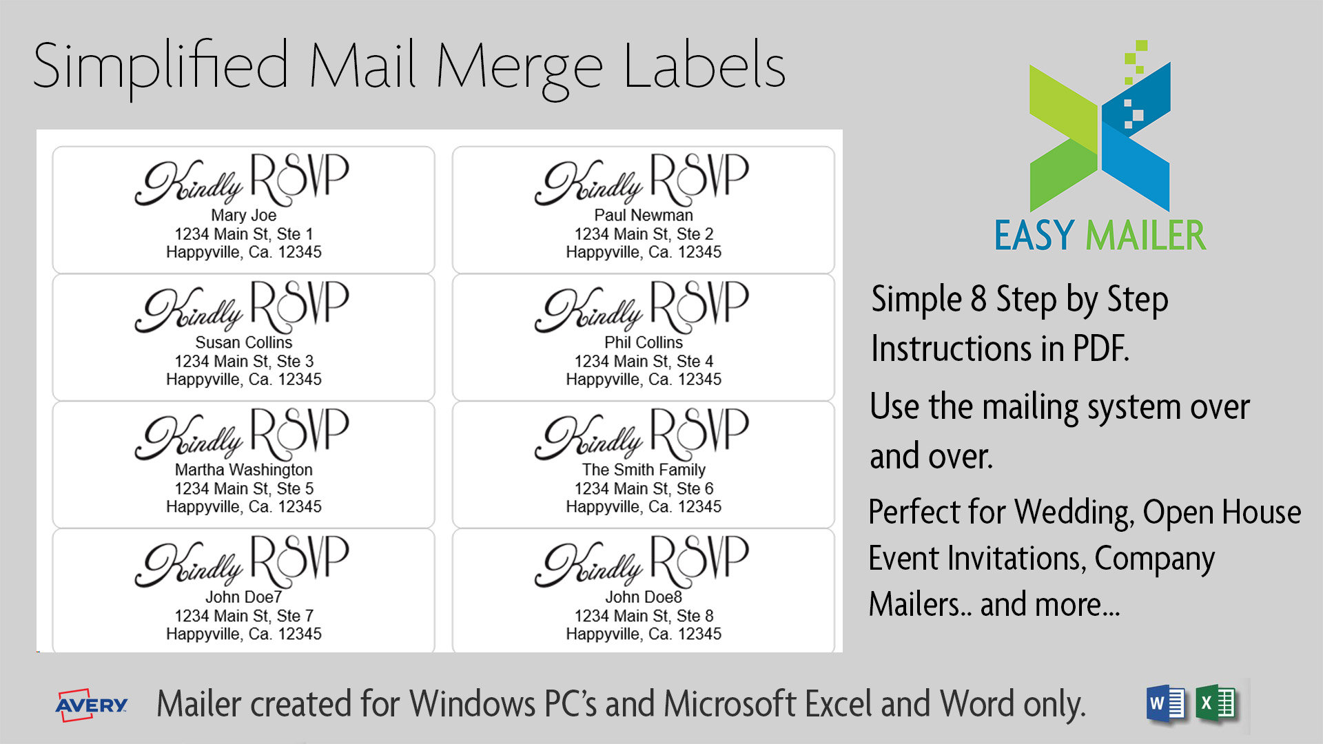 Mail Merge Template for Rectangular Address Labels-microsoft Excel to ...