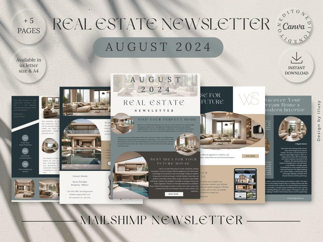 August Newsletter Real Estate, Newsletter Template Editable, Mailchimp ...