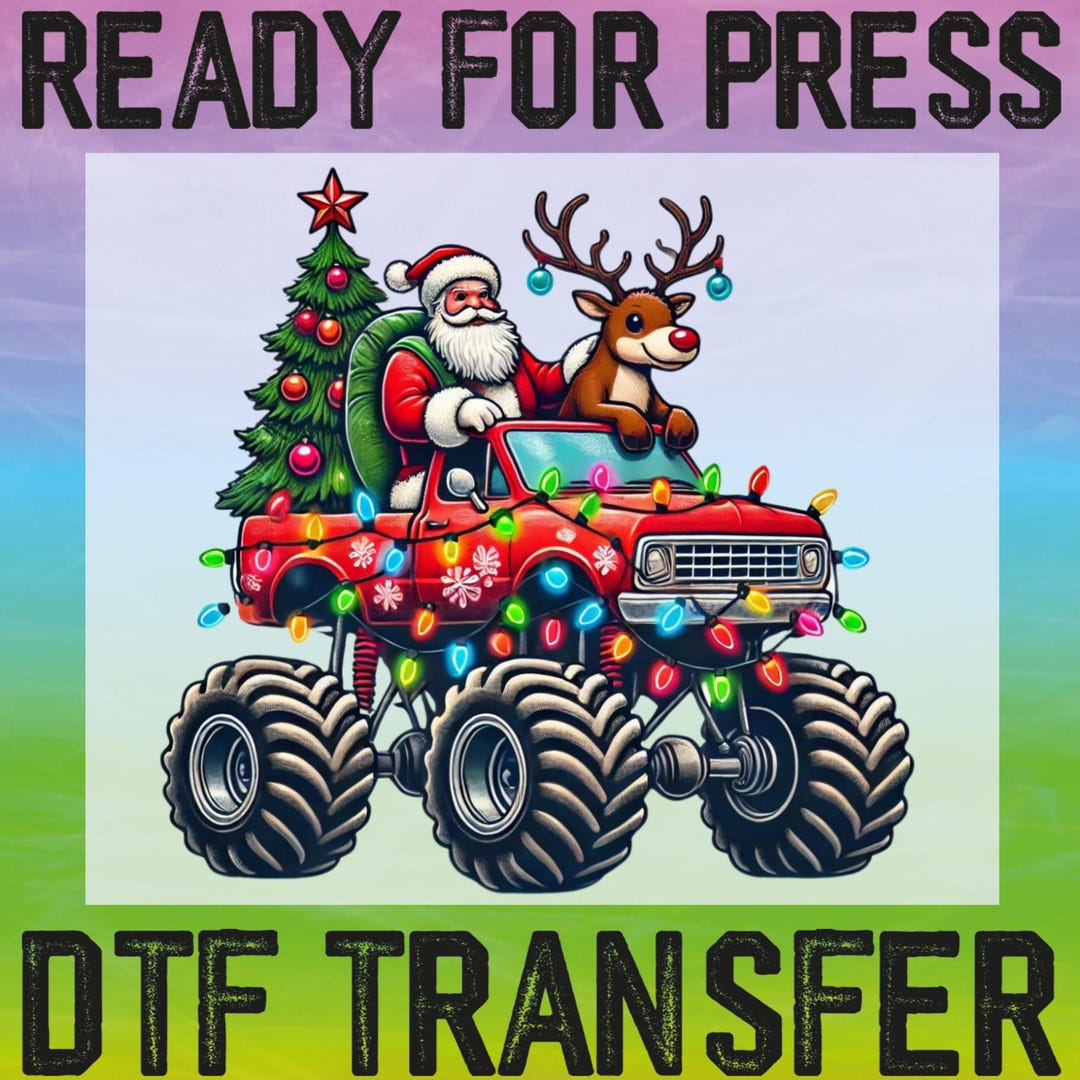 Santa Monster Truck Christmas Lights Ready to Press: Xmas Kids Dtf ...