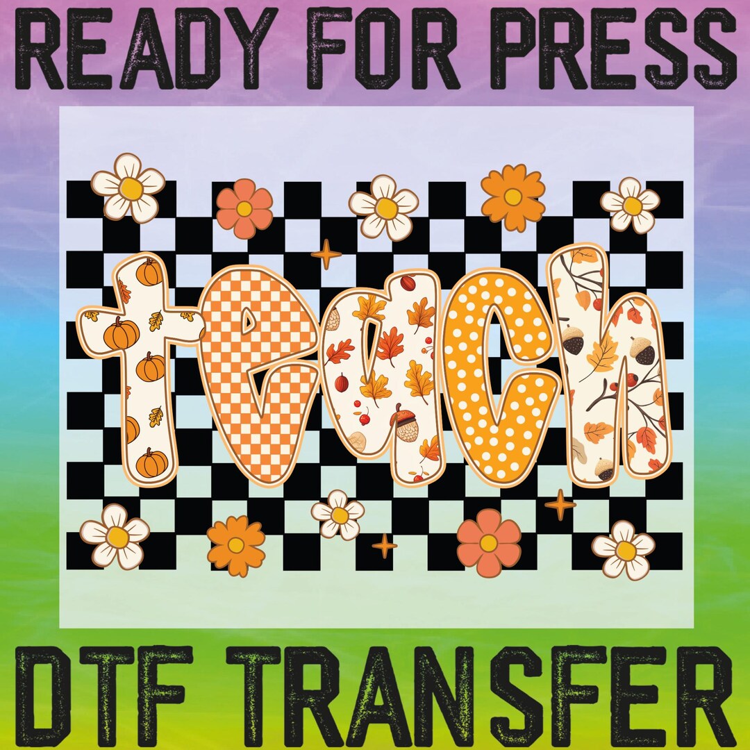 Preppy Checkered Fall Teacher DTF Heat Transfer - Etsy