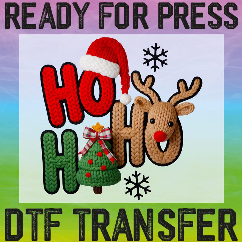 Ho Christmas Heat Transfer, Crochet Santa Reindeer (ready to Press) - Etsy