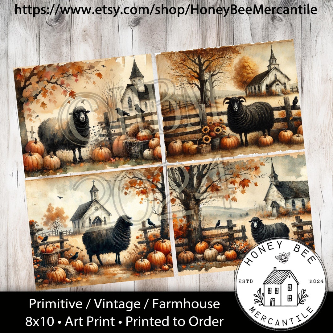 Vintage Primitive Farmhouse Style, 4x5, Set Of4, Rice Prints, Decoupage ...