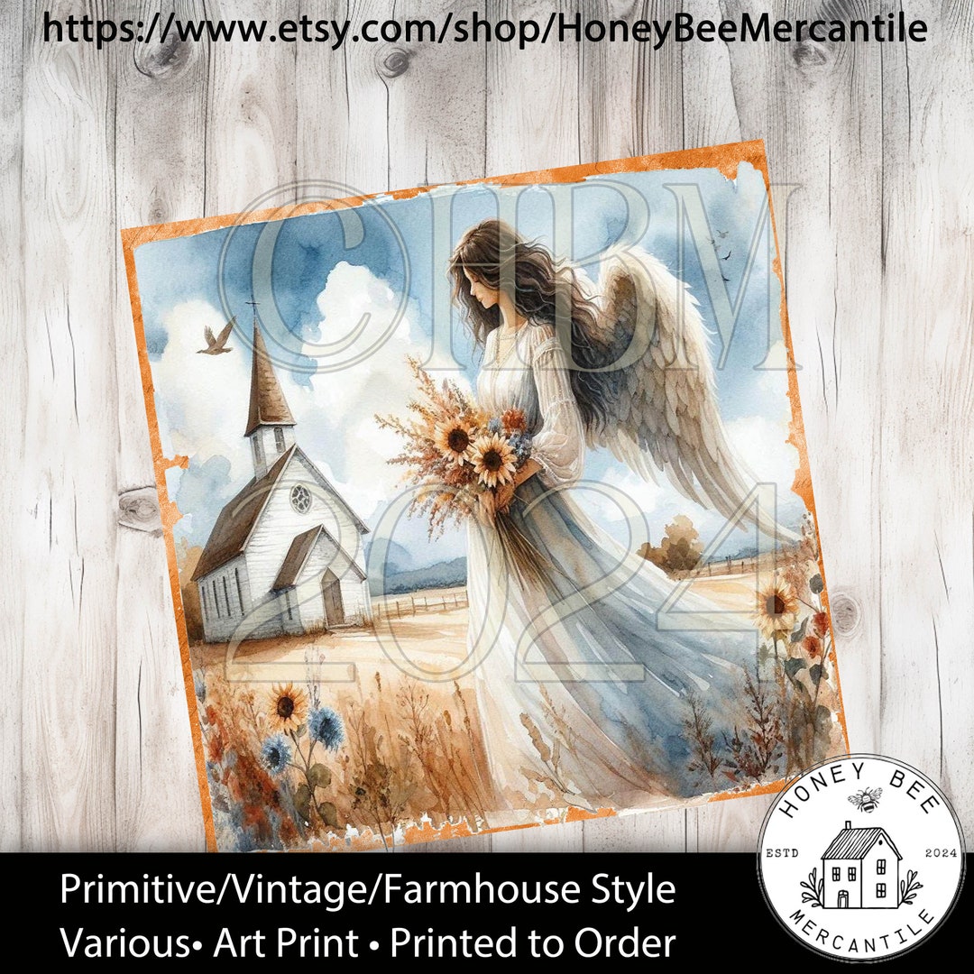 Vintage Primitive Farmhouse - 8x8 Rice Print, Autumn, Harvest, Fall ...