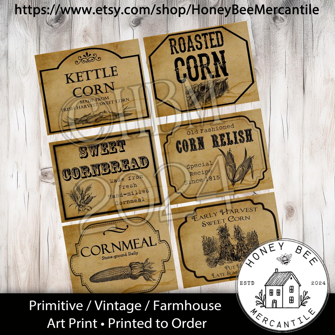 Vintage Primitive Farmhouse, 3x4, Set of 6 Labels, Brown Kraft ...