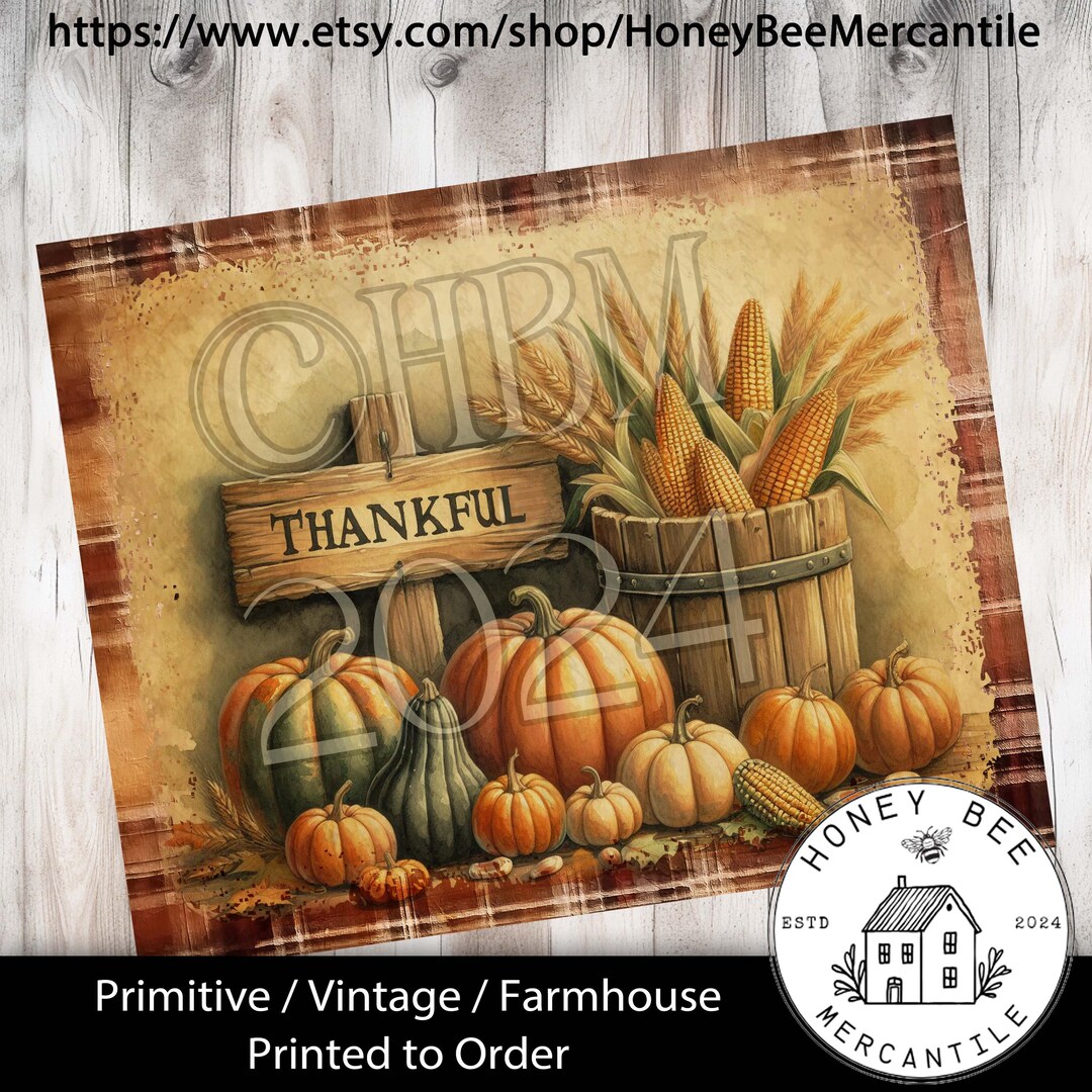 Vintage Primitive Farmhouse Style 8x10 Rice Print, Fall, Autumn, Happy ...