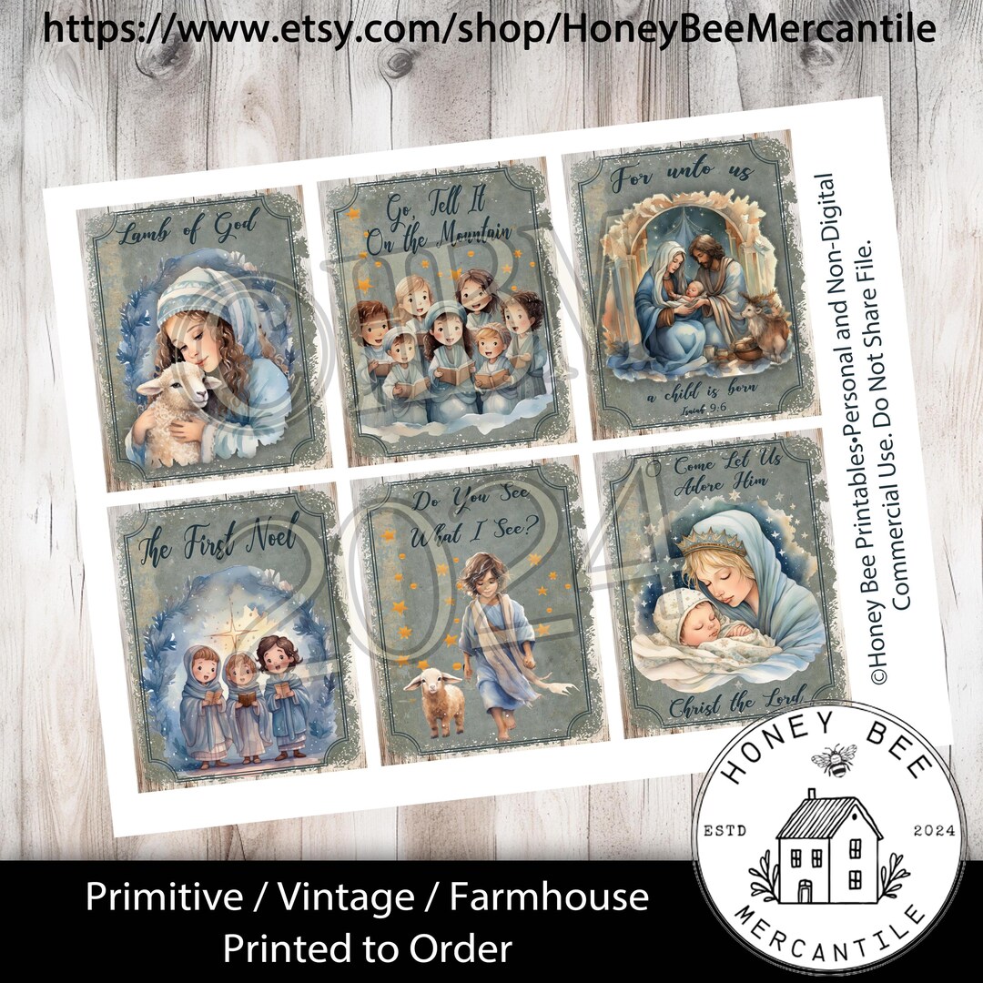 Vintage Primitive Farmhouse Style Set of 6 Nativity Tags Labels, Use ...