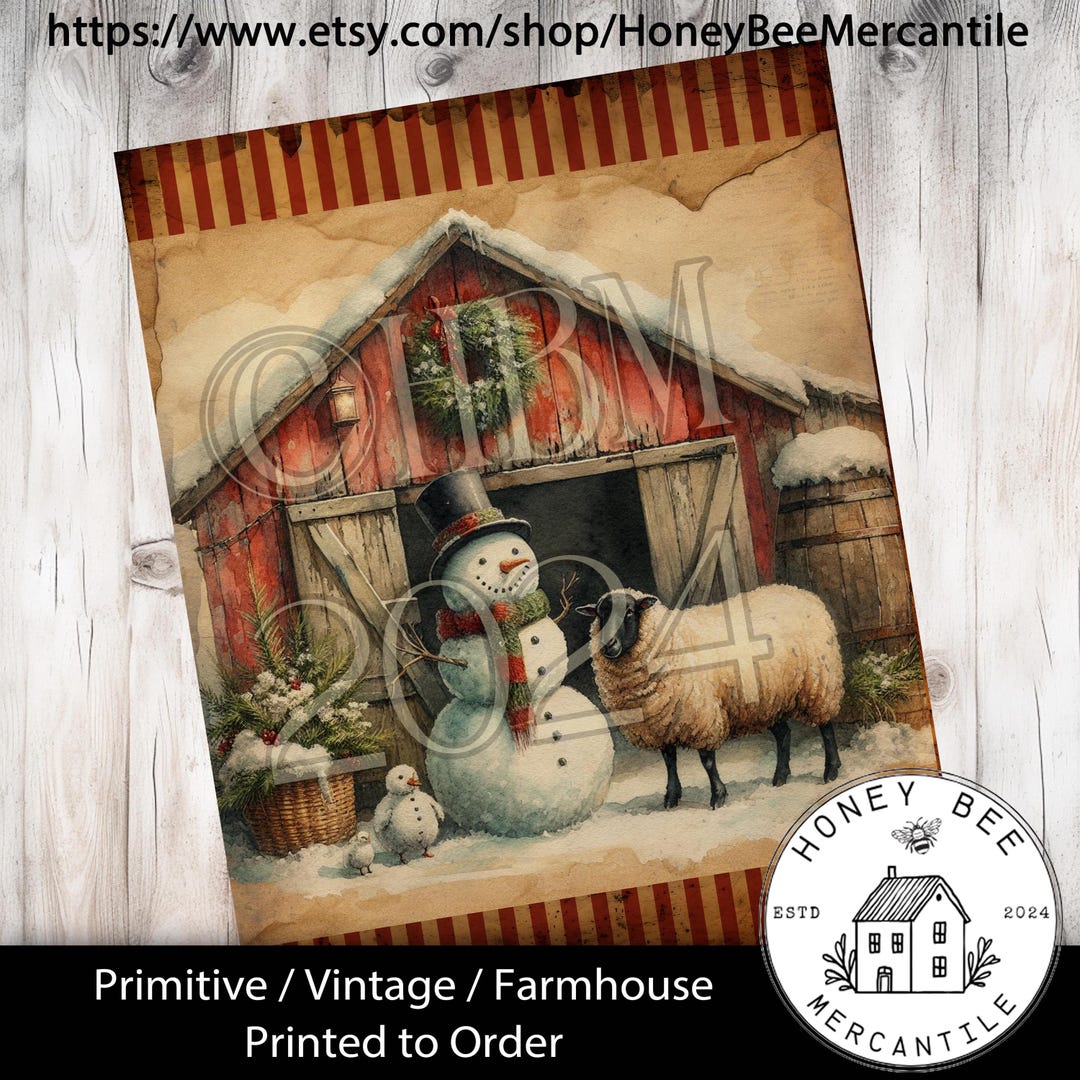 Vintage Primitive Farmhouse, 8x10 Prints, Craft Supplies, Decoupage ...