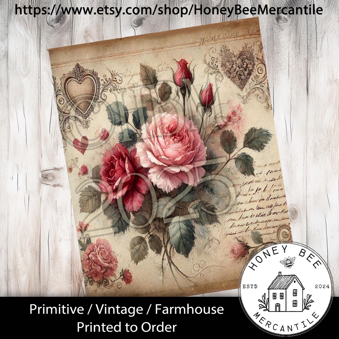 Vintage Primitive Farmhouse, 8x10, Craft Supplies, Decoupage, Rice ...