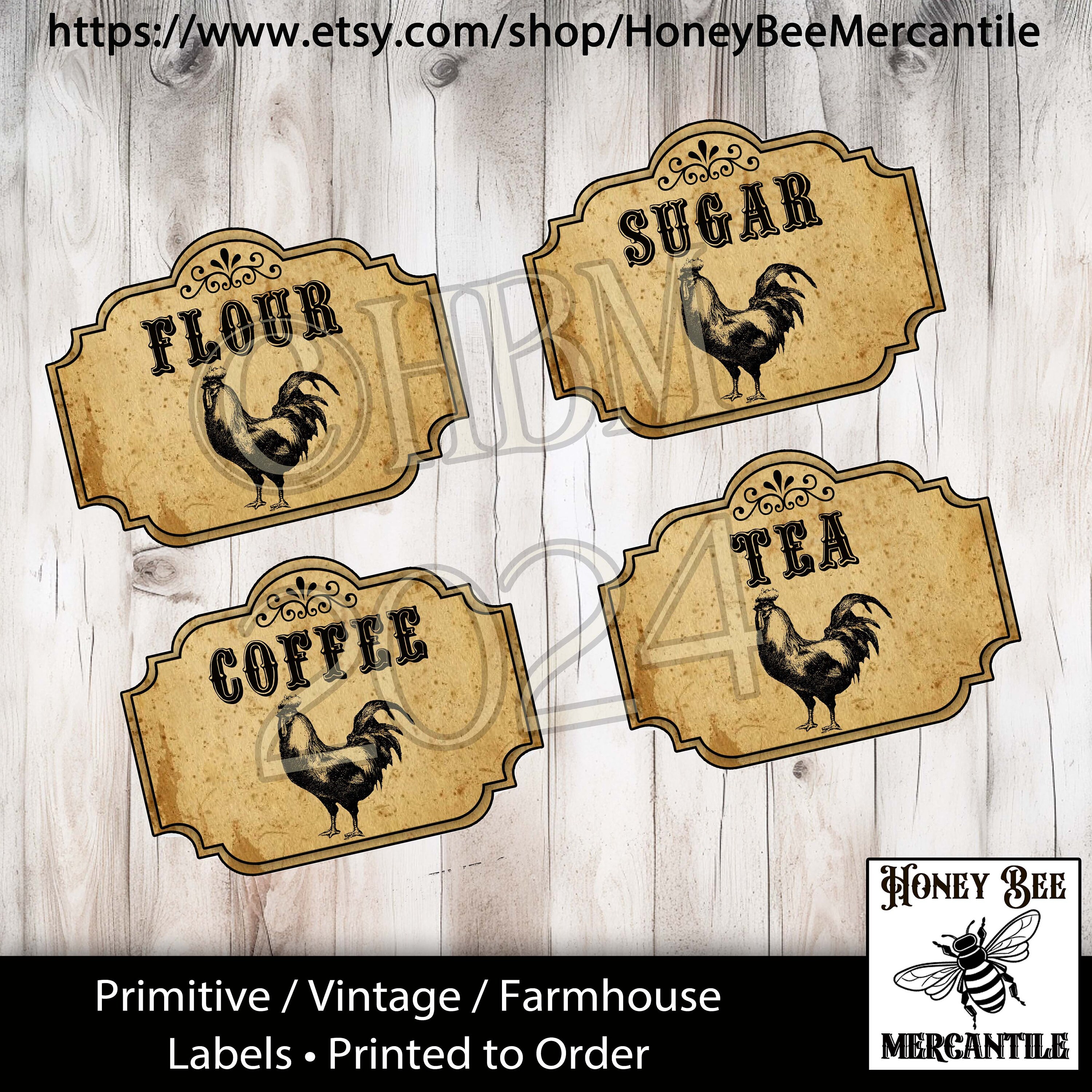 Vintage Primitive Farmhouse Style Kitchen Rooster Labels, Use for Jars ...