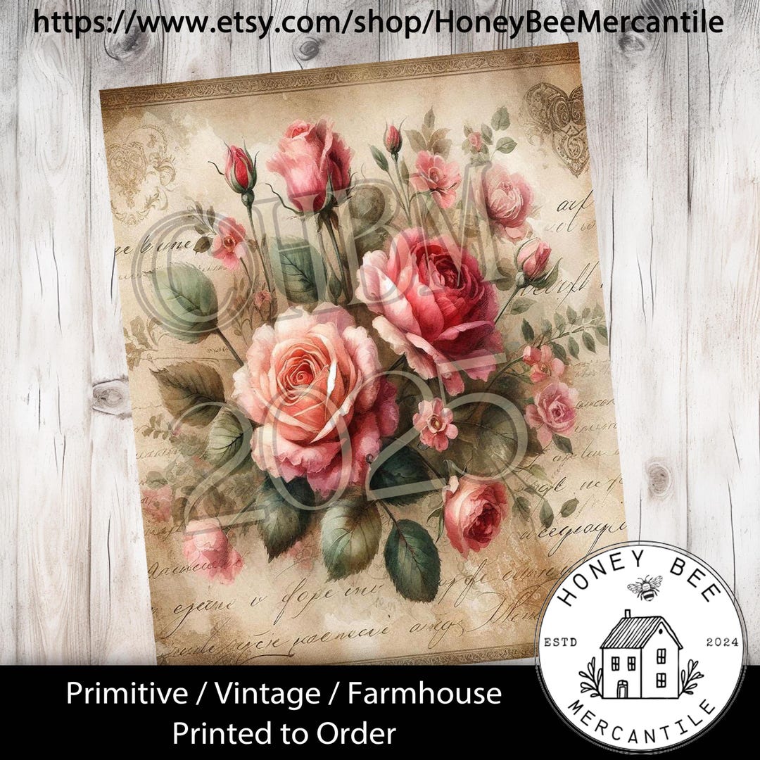 Vintage Primitive Farmhouse, 8x10, Craft Supplies, Decoupage, Rice ...