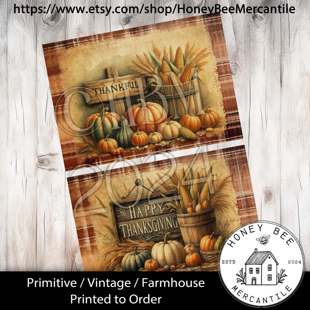 Vintage Primitive Farmhouse Style, 5x7, Rice Prints, Decoupage, Wood ...