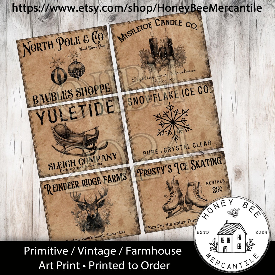 Vintage Primitive Farmhouse, 3x4, Set of 6, Decoupage, Rice Paper ...